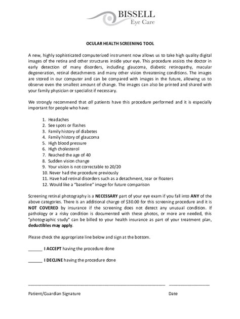 Fillable Online Ocular Health Screening Procedure Consent Fax Email