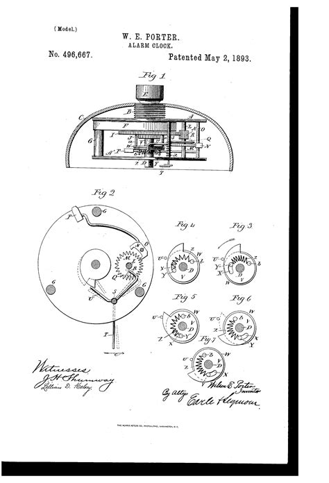 Patent Clock Alarm By Wilson E Porter Issued May 2 1893