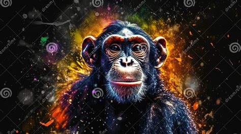 Monkey Colorful Explosion Ai Generated Stock Illustration