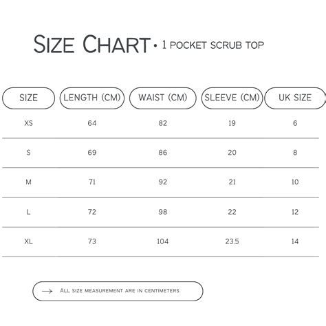 Size Chart Scrubbed