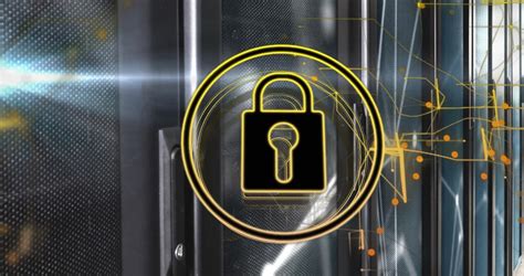 Cybersecurity Digital Lock Overlay On Server Room Background