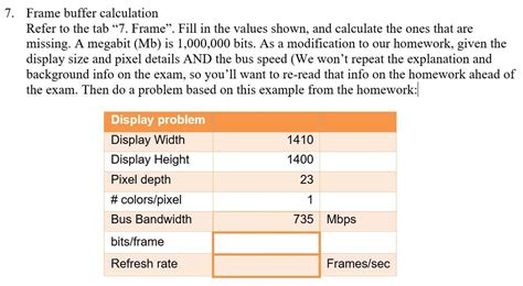 Solved Frame Buffer Calculation Refer To The Tab Chegg