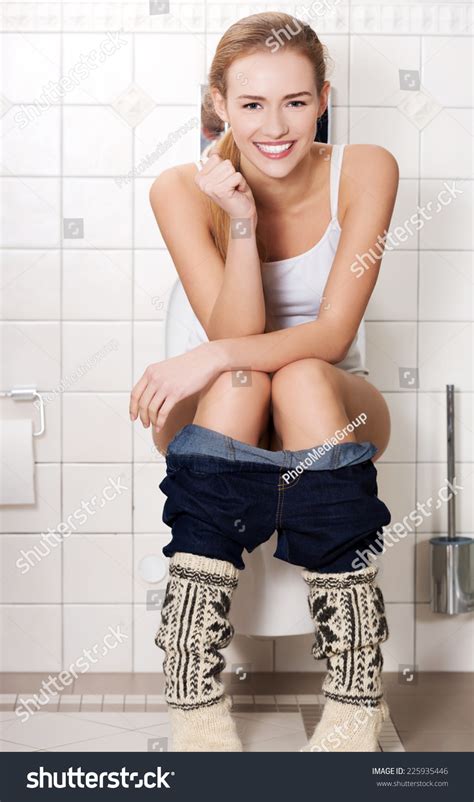 Young Woman Sitting On Toilet ภาพสต็อก 225935446 Shutterstock
