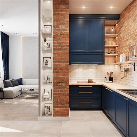 3d Visualization Of The Kitchen Living Room On Behance