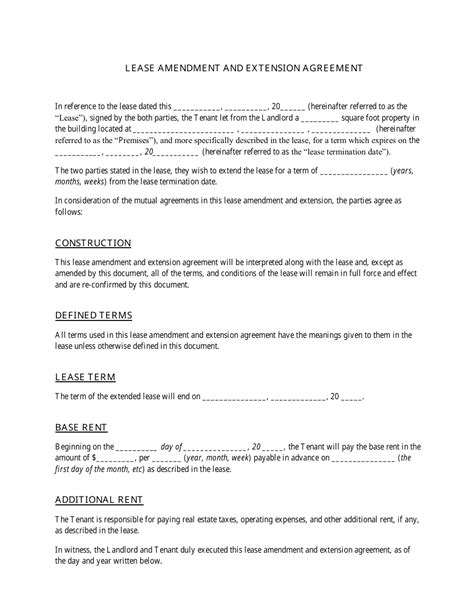 Lease Amendment And Extension Agreement Template Fill Out Sign