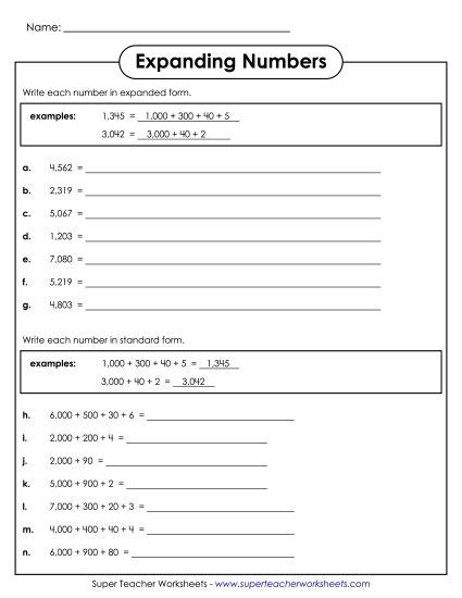 Expanded Form Thousands Printable Place Value Standard Pdf Worksheet
