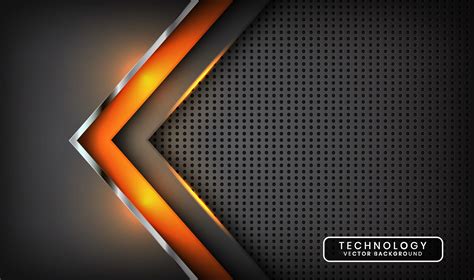 Abstract 3d Grey Techno Background Overlap Layers On Dark Space With Orange Light Effect