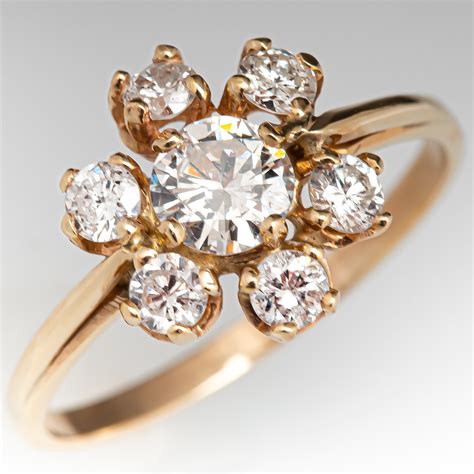 Vintage Diamond Flower Ring 14k Yellow Gold