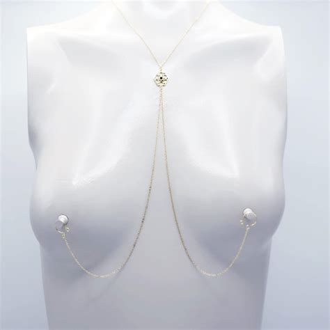 Necklace To Nipple Real 18k Gold With Non Piercing Nipple Rings