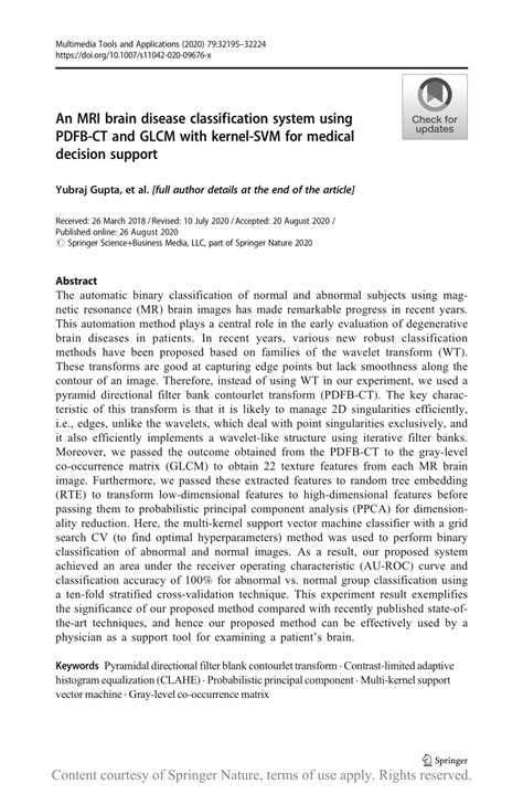 An Mri Brain Disease Classification System Using Pdfb Ct And Glcm With Kernel Svm For Medical