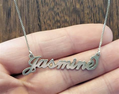 16 Inch Sterling Silver Cursive Jasmine Name Necklace Etsy