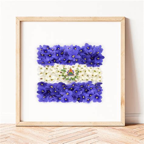 El Salvador Art Flag Of El Salvador Wall Art Made With Flowers And