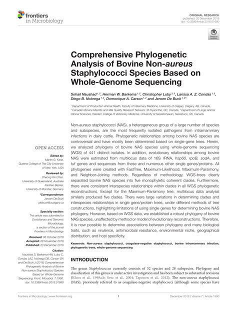 Pdf Comprehensive Phylogenetic Analysis Of Bovine Non Aureus Staphylococci Species Based On