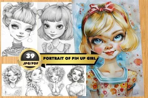 Portrait Of Pin Up Girl Coloring Book Graphic By Watercolorarch