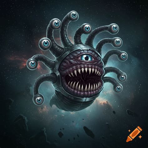 A Creepy Monster With A Circular Head Covered In Many Eyes A Large
