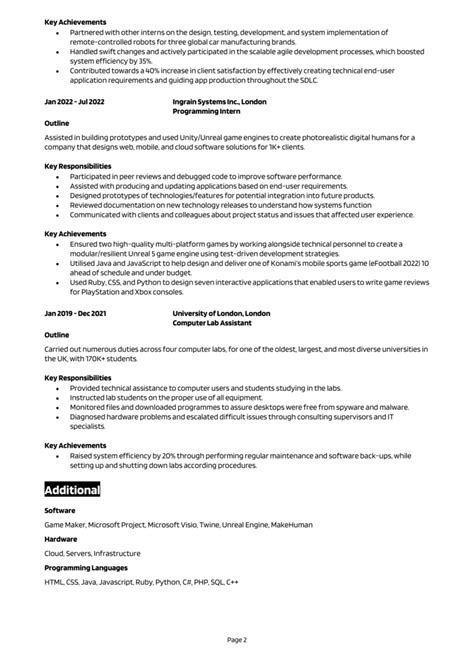 Computer Science Internship Cv Example Guide Get Hired