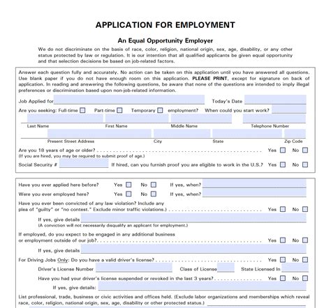 Job Application Form Document Template