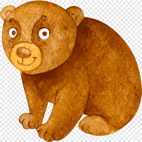 الدب البني ، رسمت باليد الدب البني الرسم بالألوان المائية كاريكاتير Png