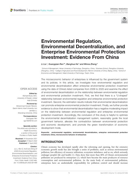 Pdf Environmental Regulation Environmental Decentralization And