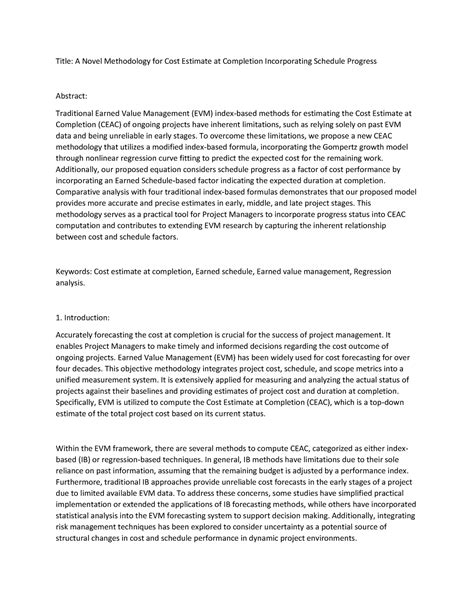 International Journel Title A Novel Methodology For Cost Estimate At