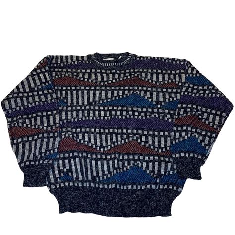 Vintage Mens 90s Knit Sweater Insane Pattern And Depop