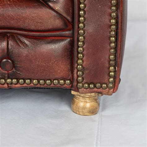 20th Century English Chesterfield Miniature Leather Sofa With Cushion