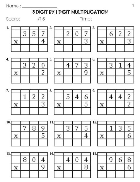 3 Digit By 1 Digit Multiplication With Grid Worksheets By Owl School Studio
