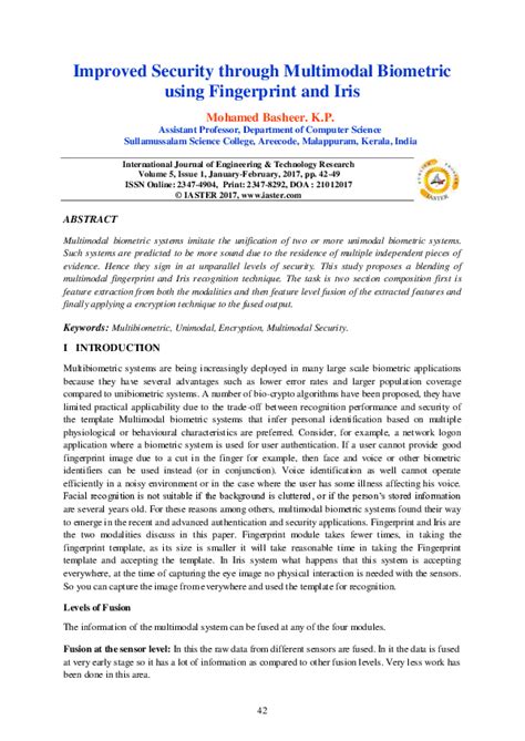 Pdf Improved Security Through Multimodal Biometric Using Fingerprint And Iris