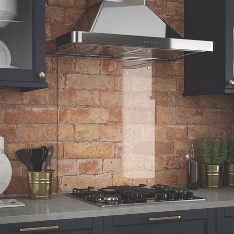 Splashback Clear With Brushed Brass Caps Kitchen Splashback 600mm X 700mm X 6mm Screwfix