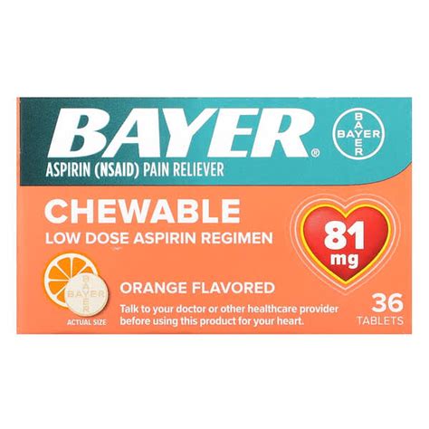Bayer Chewable Low Dose Aspirin Regimen Orange 81 Mg 36 Tablets