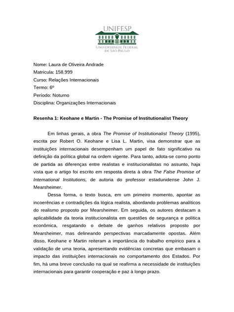 Resenha The Promise Of Institutionalist Theory Pdf Relações