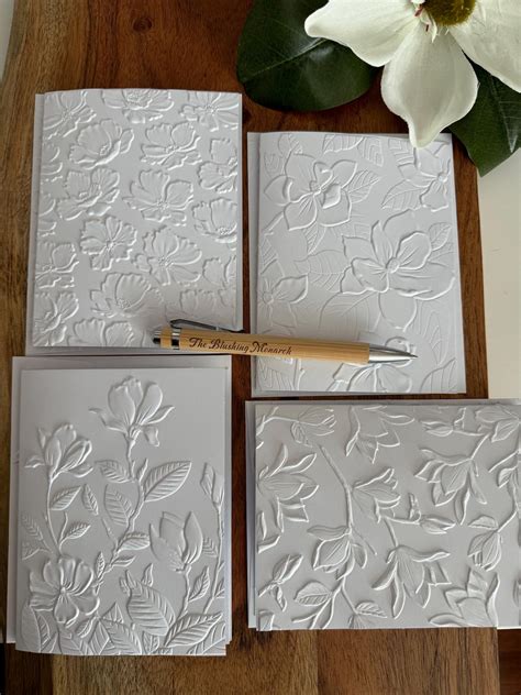 Embossed Magnolia Boxed Notecards Stationery T Set 12 Blank Floral