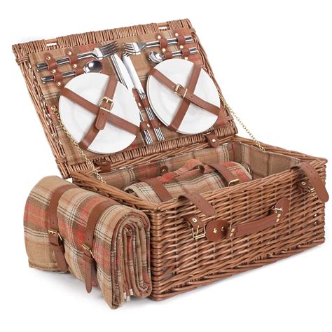 Red Hamper Fh105 Wicker Autumn Red Tartan 4 Person Fitted Picnic Basket