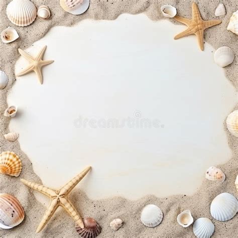 Beach Vibes Delicate Assembly Of Seashells And Starfish On Sand Stock