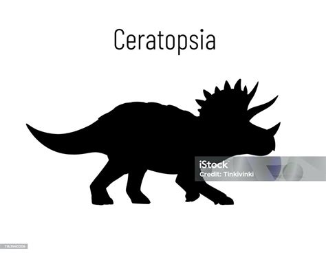 트리케라톱스 오르니티스키치안 공룡 흰색 배경에 고립 된 선사 시대 생물 세라토피아의 실루엣의 흑백 벡터 그림 스텐실 거대한 화석 공룡 개념에 대한 스톡 벡터 아트 및 기타