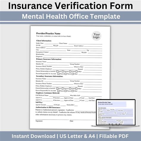 Insurance Payment Verification Form For Mental Health Professionals