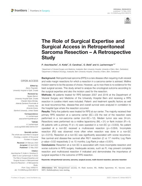 Pdf The Role Of Surgical Expertise And Surgical Access In Retroperitoneal Sarcoma Resection