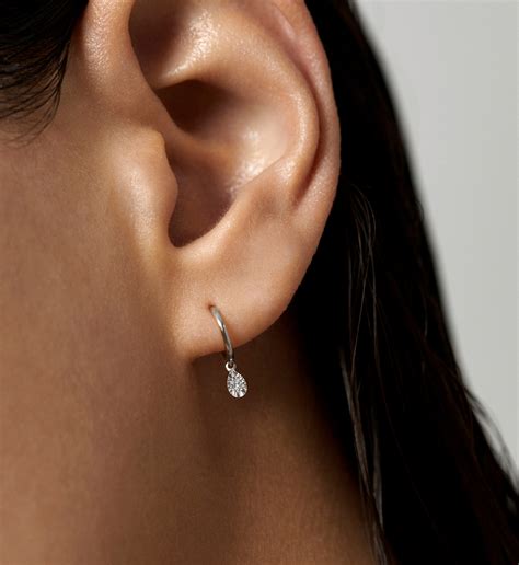 Lab Grown Diamond Teardrop Solitaire Mini Huggie Earrings In 14k Solid
