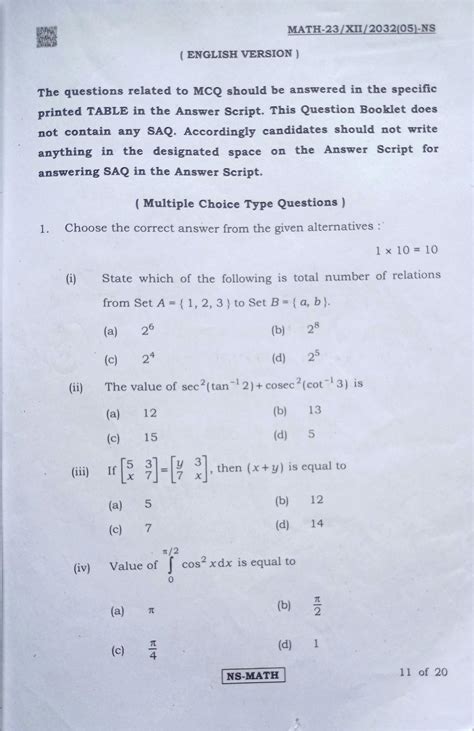 Solution Wbchse Board Mathematics Question Paper Class Xii 2023