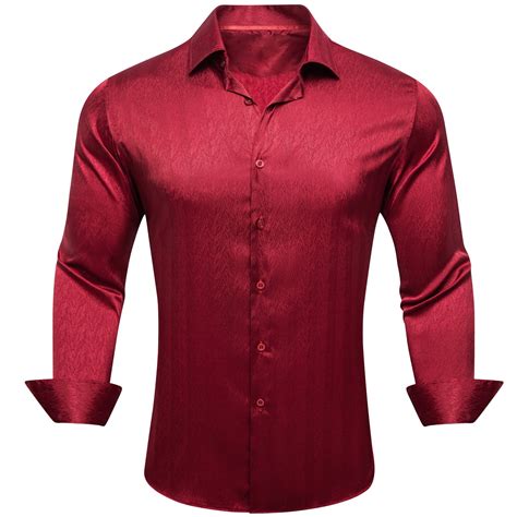 New Dark Red Solid Silk Mens Long Sleeve Shirt Cy 0672 Simonvon