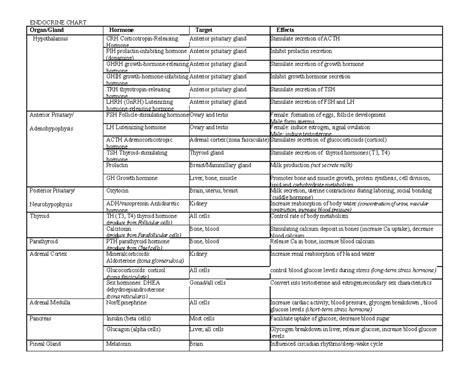 Endocrine System Table