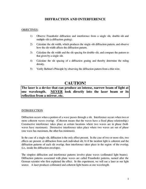 Diffraction And Interference Introduction Physics Lab Ii Phy 252 Lab Reports Physics Docsity
