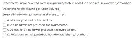 Solved 1 2 Experiment Purple Coloured Potassium Permanganate Is