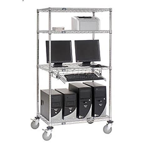Nexel 4 Shelf Mobile Wire Computer Lan Workstation With Keyboard Tray