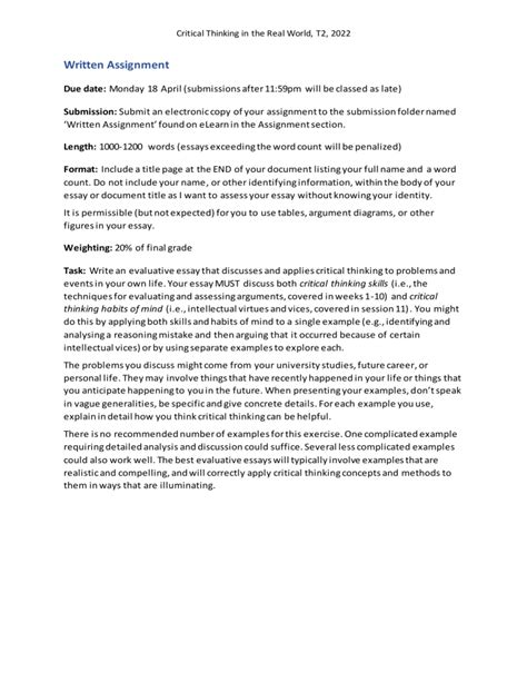 Critical Thinking Assignment Real World Application