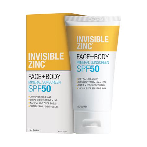 Invisible Zinc Face Body Mineral Sunscreen Spf 50 150g Invisible Zinc