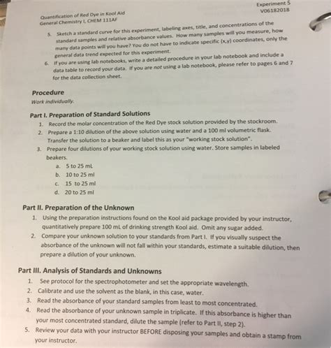 Solved From Part I Of The Procedure Calculate The Chegg