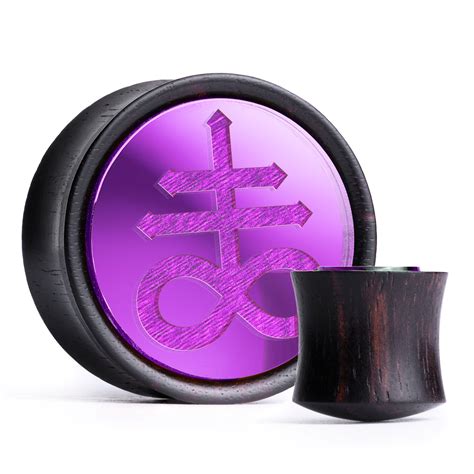 Leviathan Cross Plug Gauge Purple Inlay Ebony Wood Convex Double