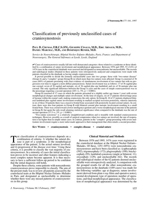 Pdf Classification Of Previously Unclassified Cases Of Craniosynostosis