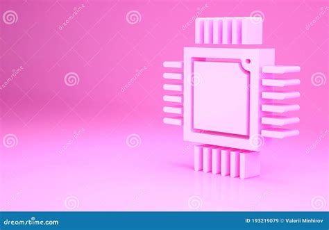 Pink Computer Processor With Microcircuits Cpu Icon Isolated On Pink Background Chip Or Cpu